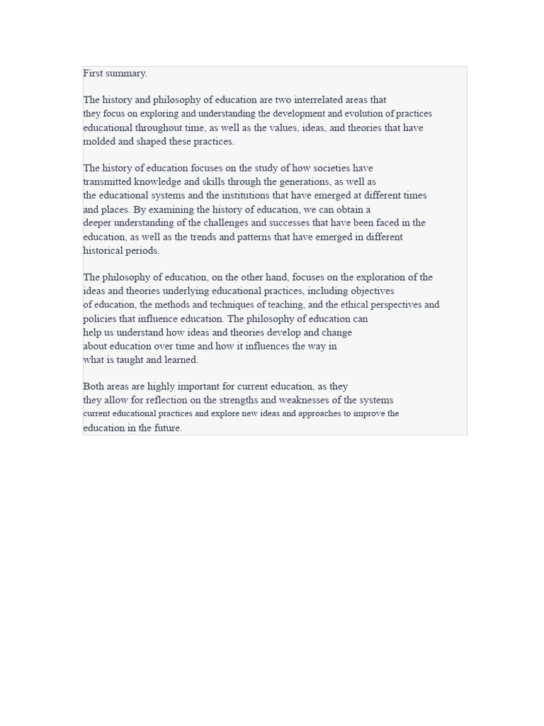 Summary of The History and Philosophy of Education | PDF | Philosophy ...