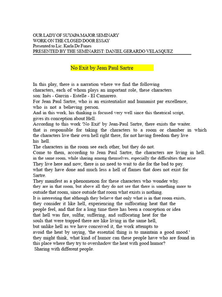 Commentary On "No Exit" by Sartre | PDF