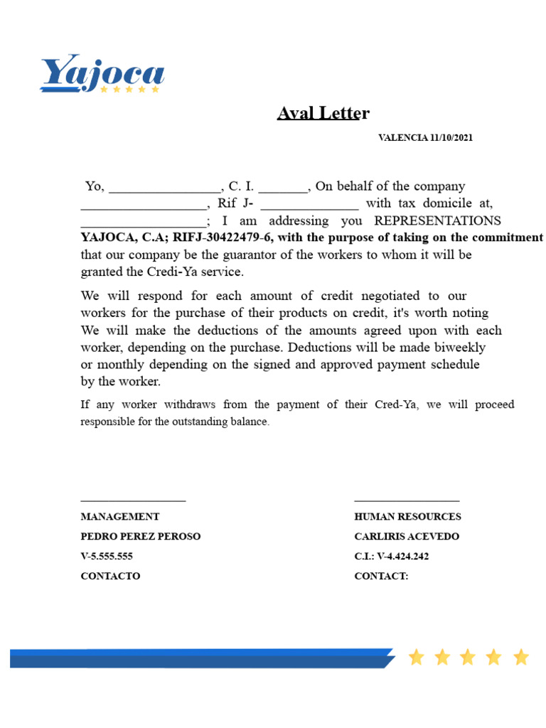 LETTER OF GUARANTEE FOR CREDI-YA COMPANIES | PDF
