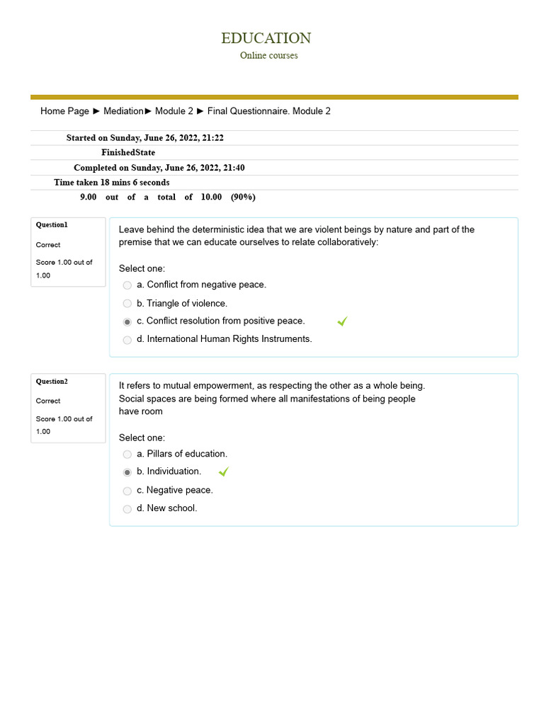 Final Questionnaire. Module 2 | PDF | Conflict Resolution | Mediation