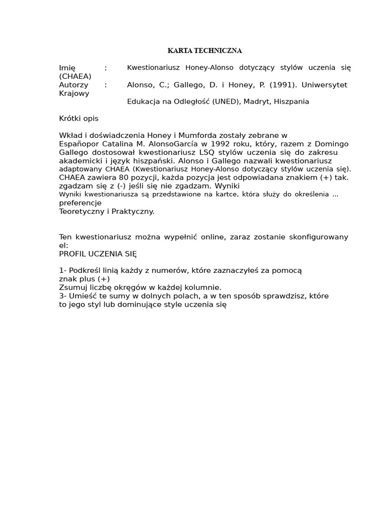 +karta Techniczna Chaea | PDF