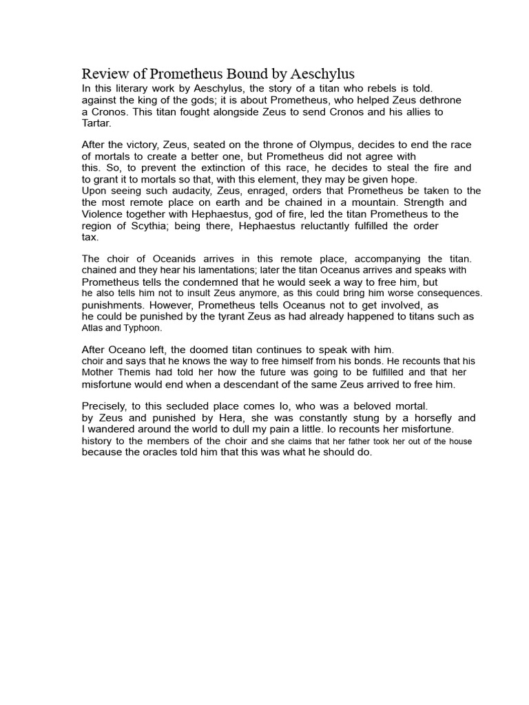 Review of Prometheus Bound by Aeschylus | PDF | Prometheus | Zeus