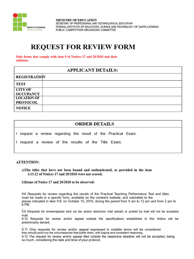 MODEL Request For Review of Practical Exam and Titles | PDF