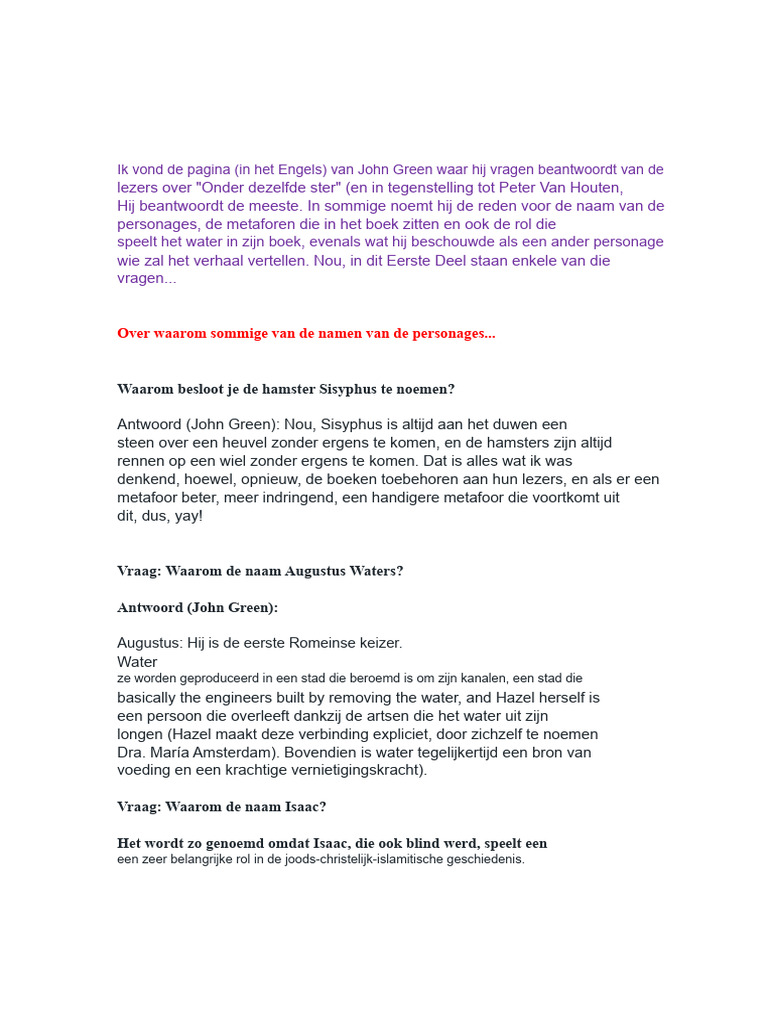 Vraagen Boek Onder Eenzelfde Ster | PDF
