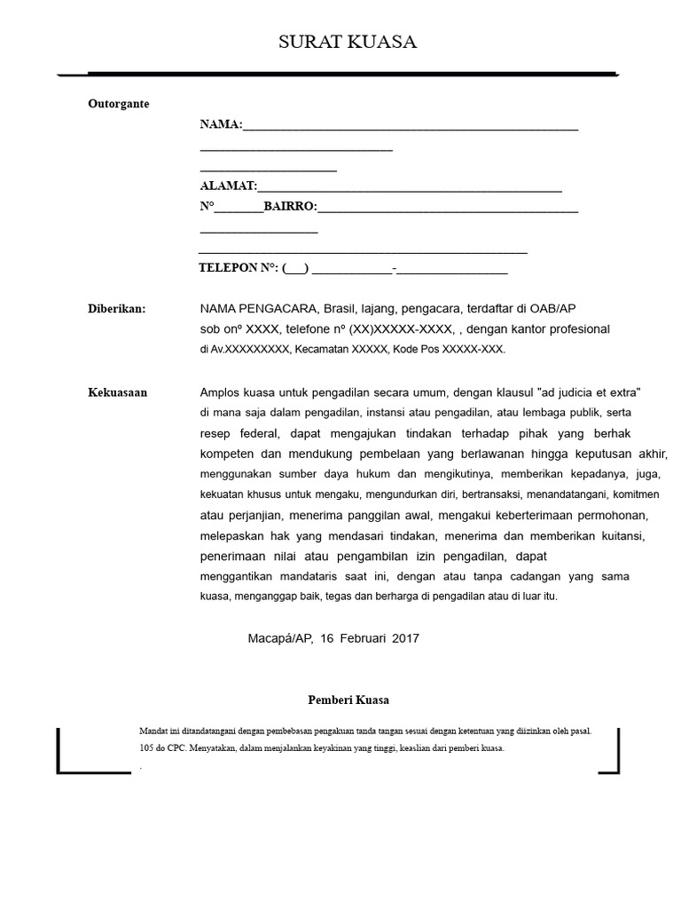 Model Surat Kuasa Pengadilan | PDF
