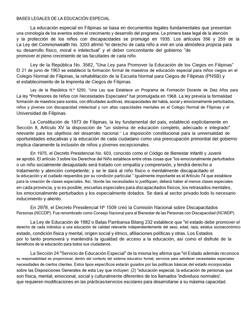 Bases Legales de La Educación Especial | PDF | Educación especial ...