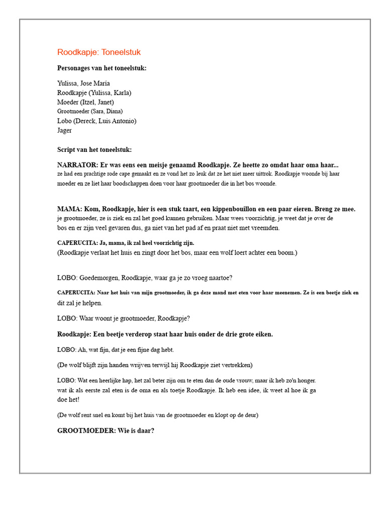 Toneelstuk - Roodkapje | PDF