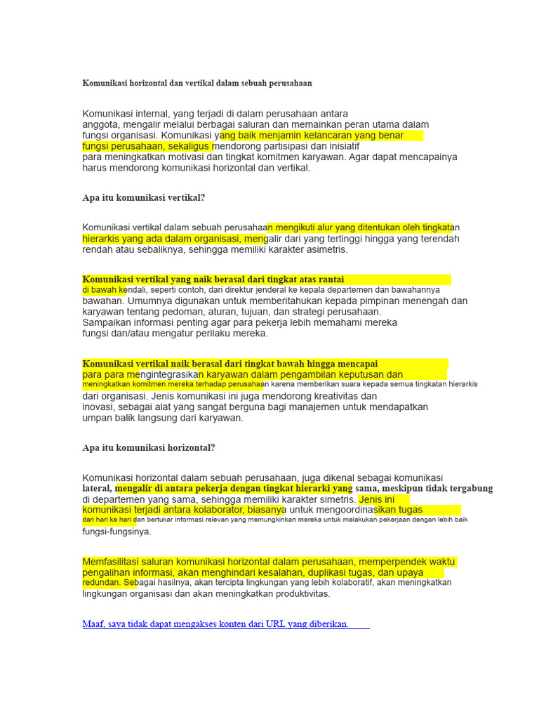 Komunikasi Horizontal vs Vertikal di Perusahaan | PDF