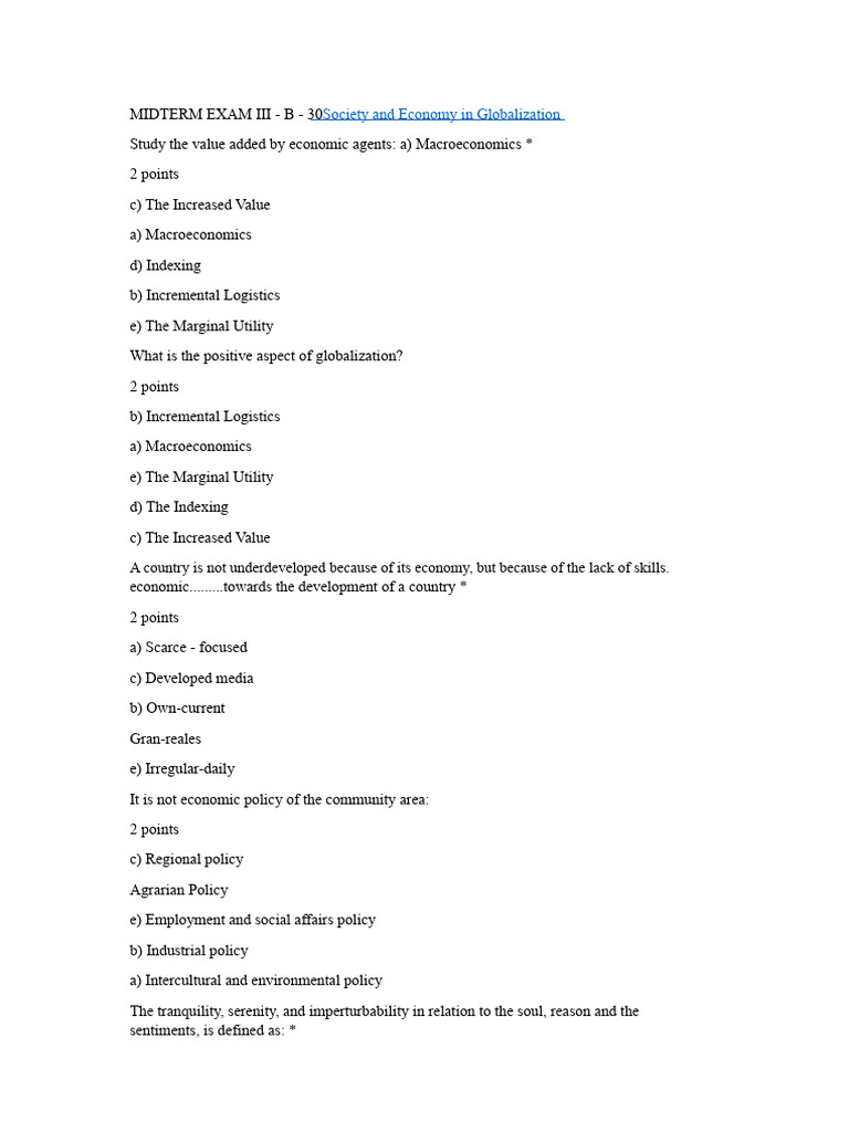 MIDTERM EXAM III - B - 30 Society and Economy in Globalization | PDF