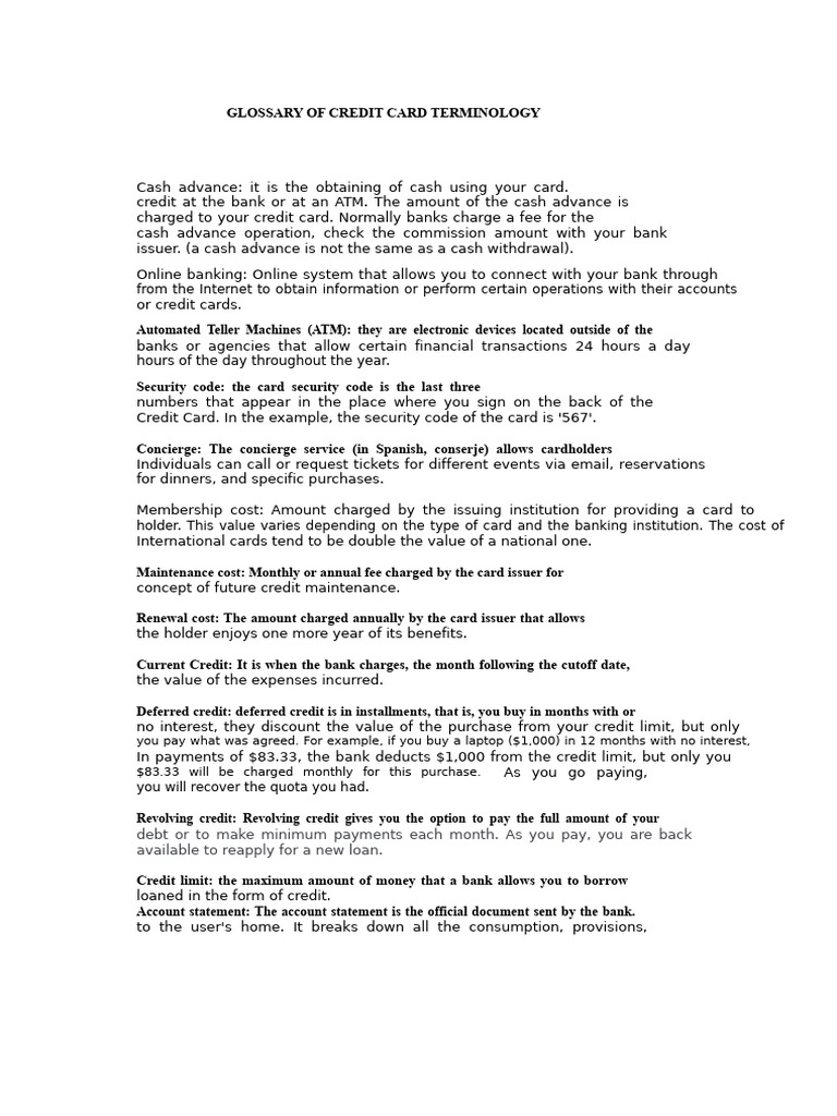 Acc - Glossary of Credit Cards | PDF | Credit Card | Banks