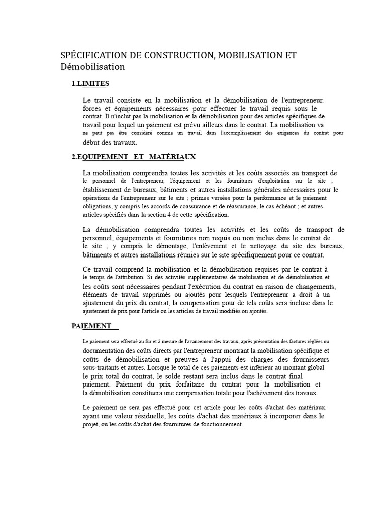 Mobilisation et Démobilisation des Travaux | PDF | Sécurité