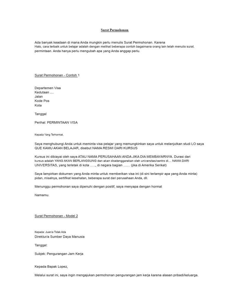 Contoh Surat Permohonan Visa dan Kerja | PDF