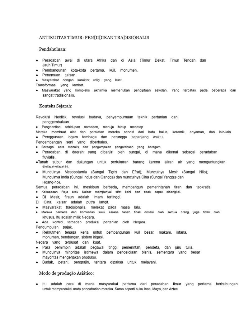 KUNO TIMUR - PENDIDIKAN TRADISIONAL - RINGKASAN (Juracira Castro Nunes de Jesus) | PDF