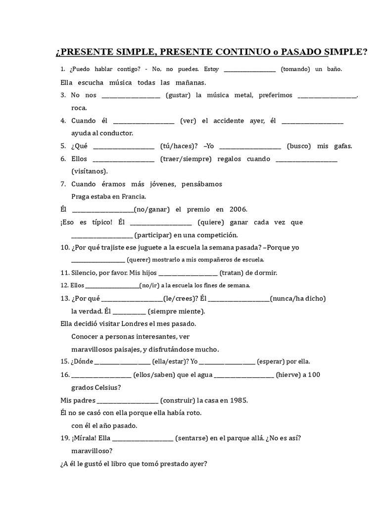 Presente-Simple Presente-Continuo Pasado-Simple Gramática Pdf-Gratuito | PDF