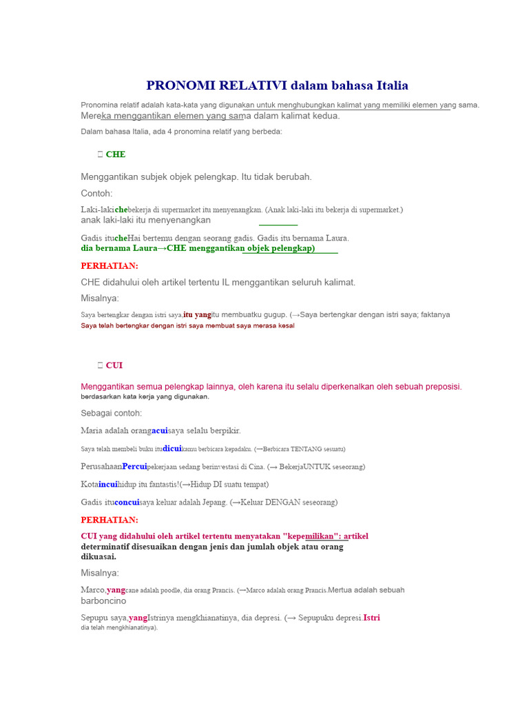 PRONOMINA RELATIF Dalam Bahasa Italia | PDF