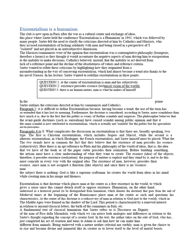 Sartre's Existentialism Explained | PDF | Existentialism | Existence