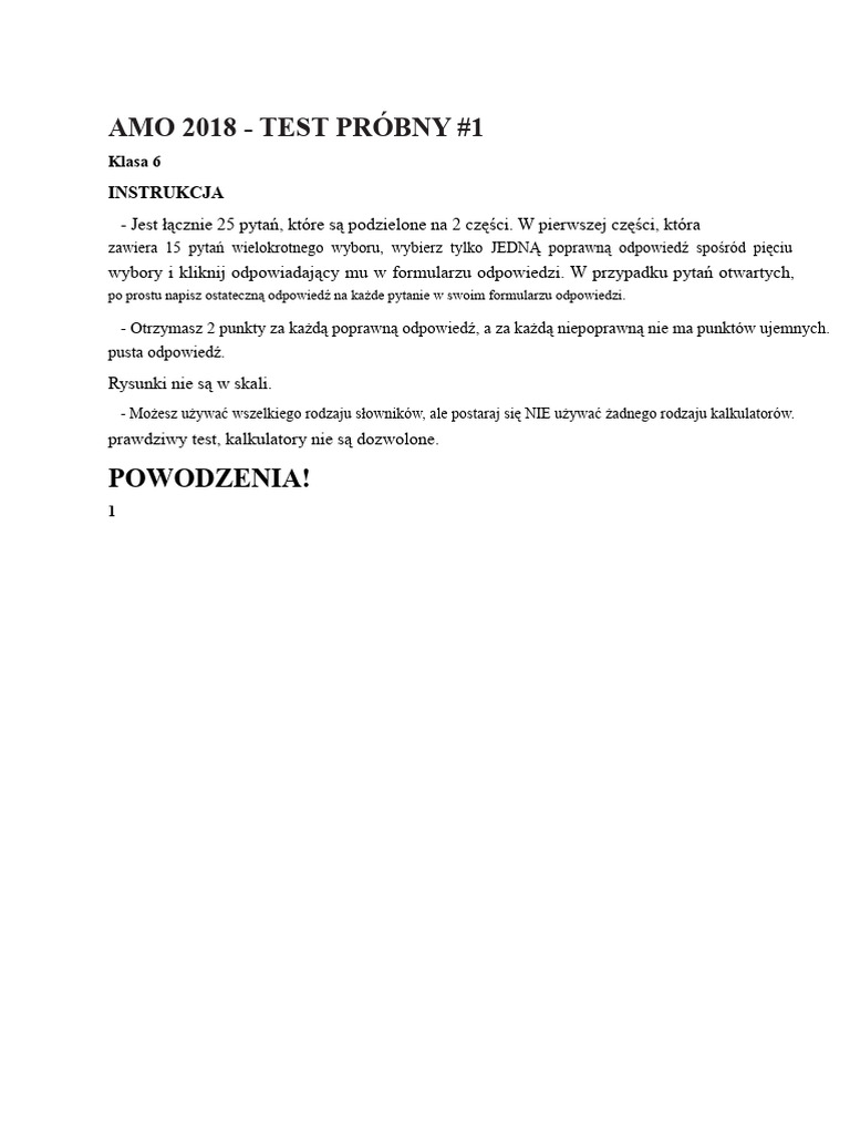 Test Próbny AMO #1 - Klasa 6 | PDF