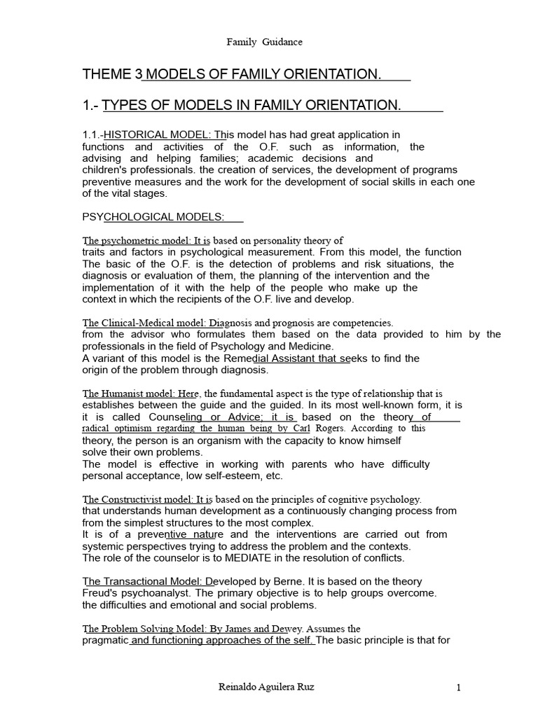 Family Orientation Models Explained | PDF | Psychotherapy | Psychology
