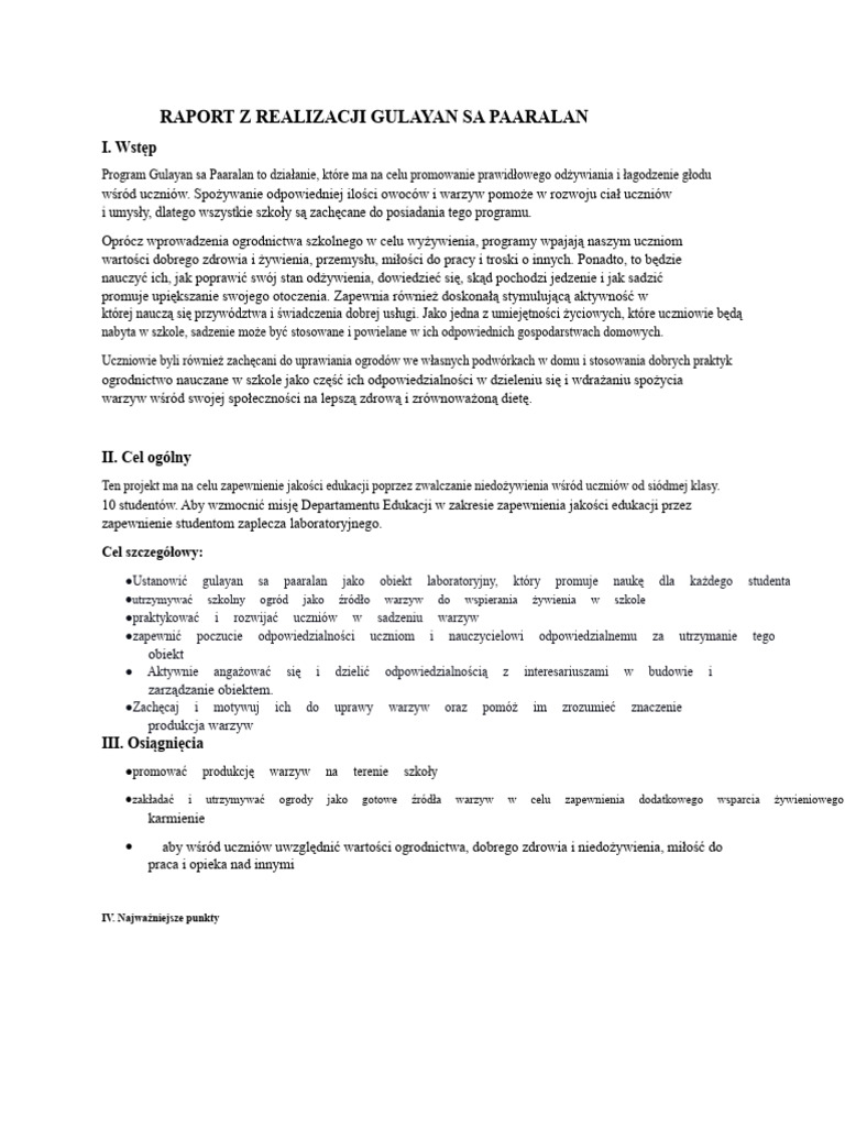 Raport Osiągnięć Gulayan Sa Paaralan | PDF