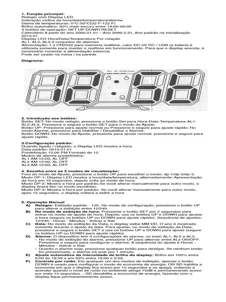 Manual do Relógio LED Digital | PDF | Engenharia da Computação