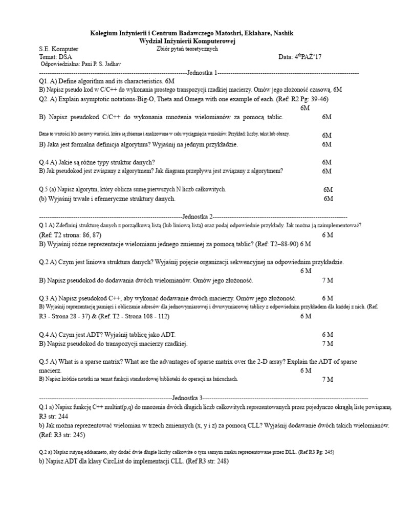 Pytania Teoretyczne Z DSA Dla SPPU | PDF