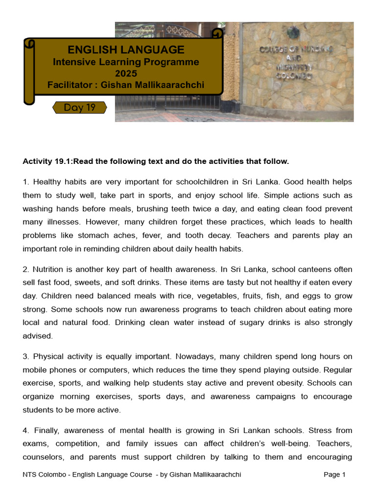 English for nursing Tutorial 20 | PDF | Non Communicable Disease ...