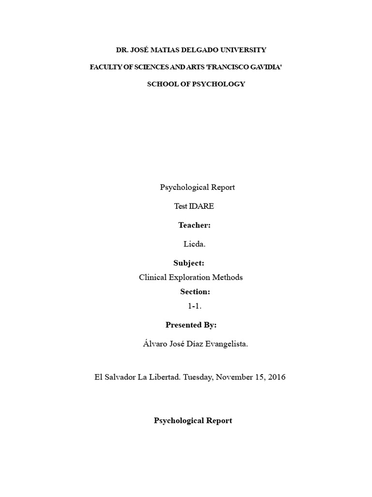 Psychological Report on Anxiety and Depression | PDF | Major Depressive ...