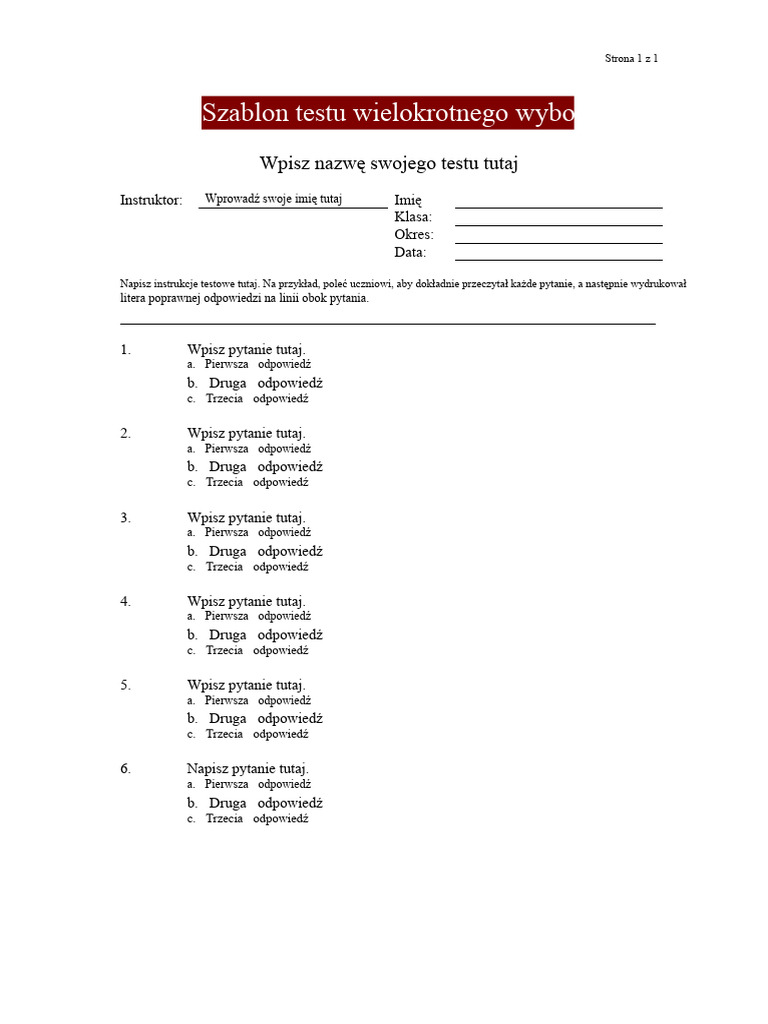 Szablon Testu Wielokrotnego Wyboru | PDF