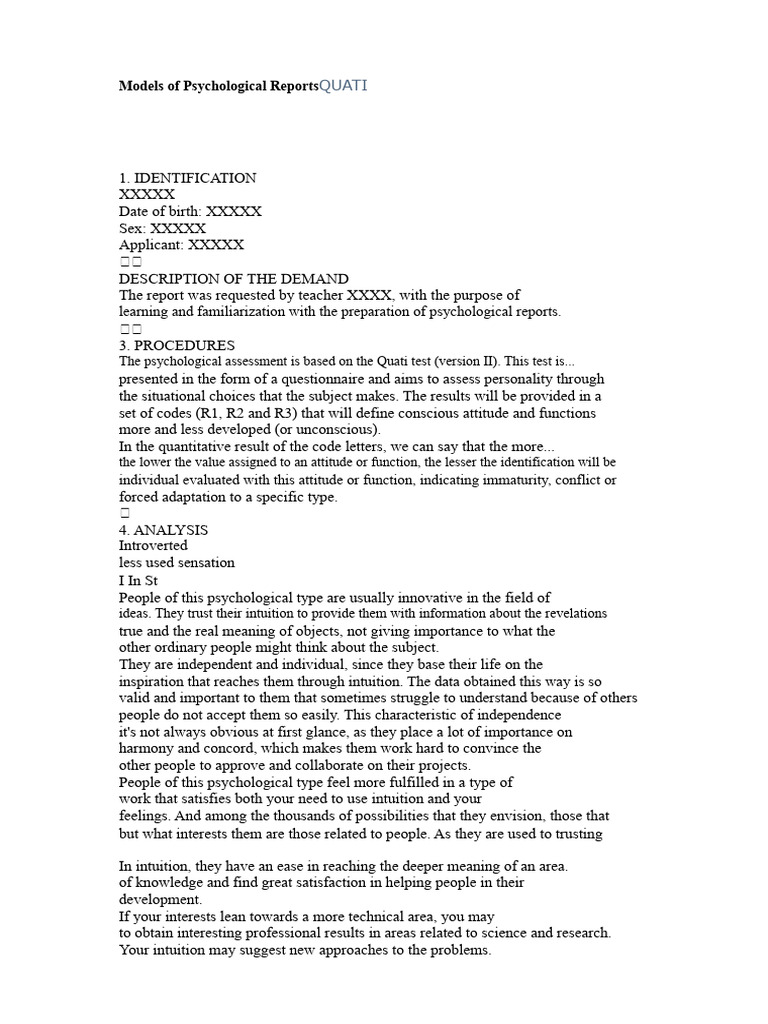 Psychological Assessment Report Models | PDF | Psychology | Feeling