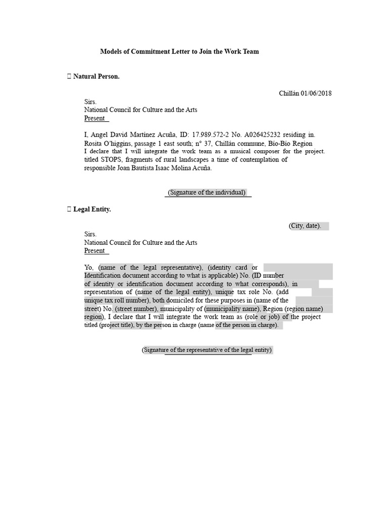 Commitment Letter Templates for Teams | PDF