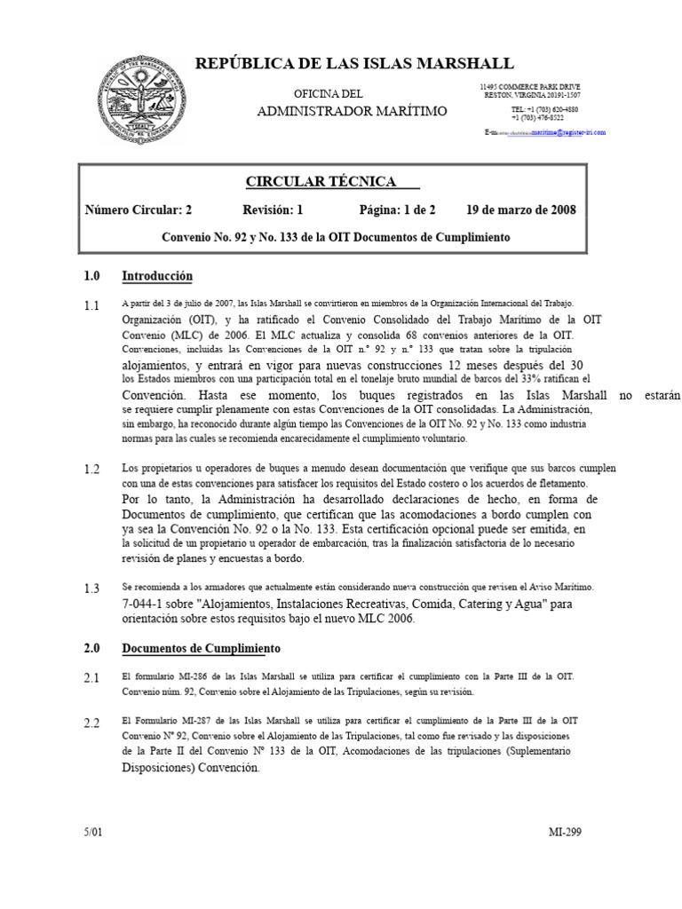 Convenio de La OIT No. 92 y No. 133 Documentos de Cumplimiento TechCirc-2-Rev-1 | PDF ...
