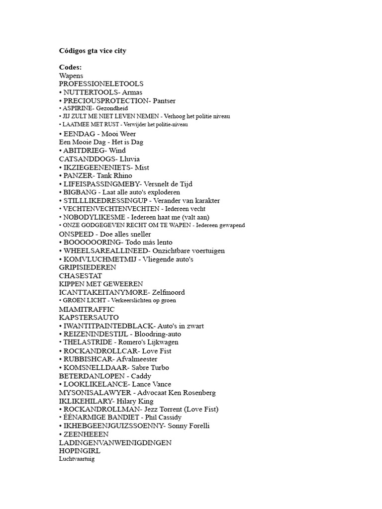 Gta Vice City Codes | PDF