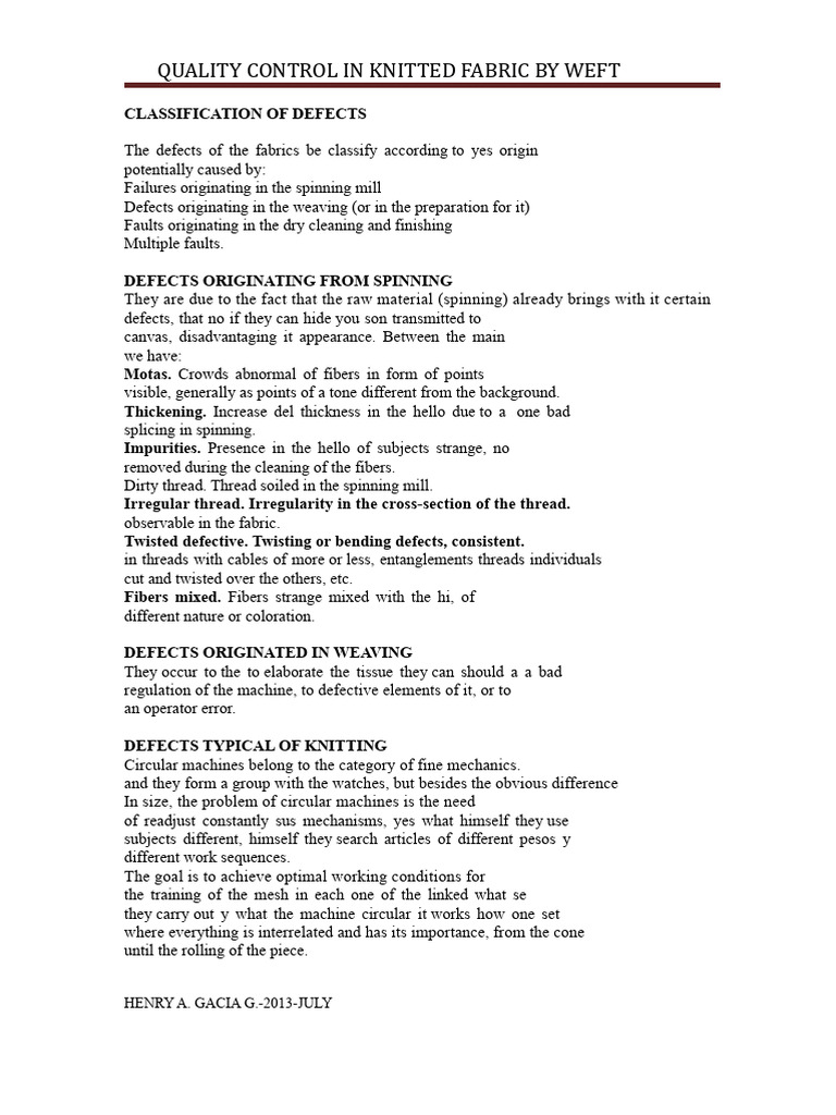 Knitted Fabric Defect Analysis | PDF | Knitting | Yarn
