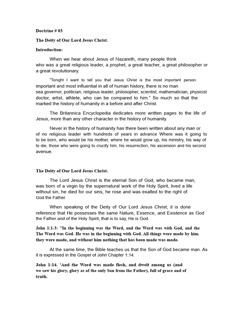 Biblical Doctrine - The Deity of Our Lord Jesus Christ | PDF | Jesus ...