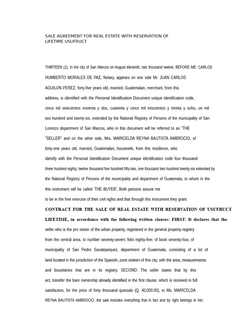 Model Contract For The Sale of Real Estate With Reserve of Lifetime ...