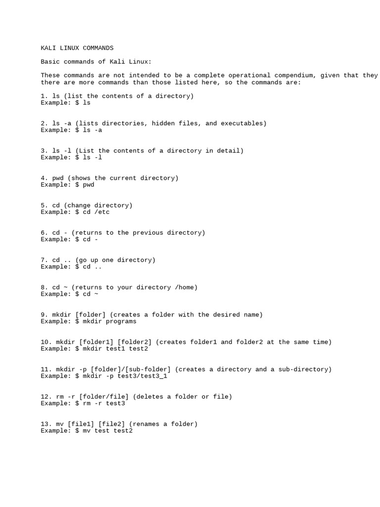 Essential Kali Linux Commands Guide | PDF | Directory (Computing ...