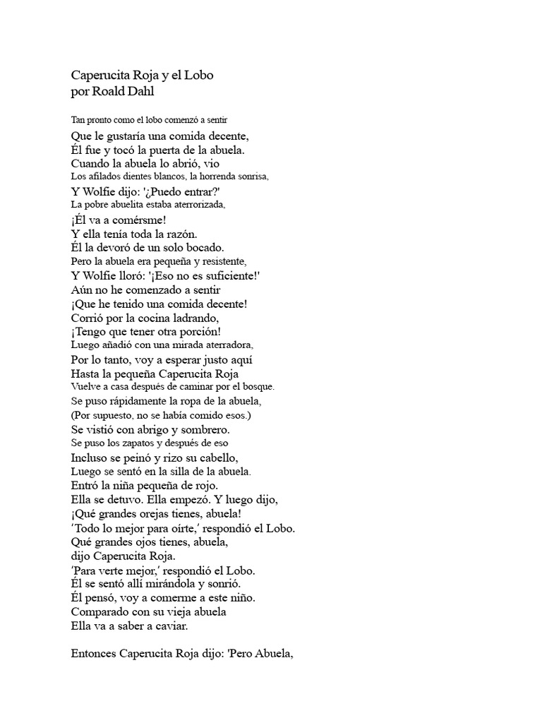 Caperucita Roja y El Lobo - Roald Dahl | PDF