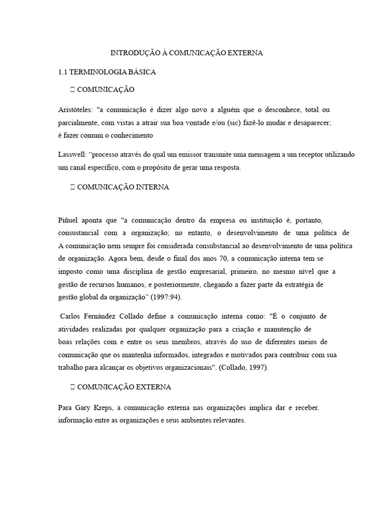Comunicação Externa e Organizacional | PDF | Comunicação | Cultura ...