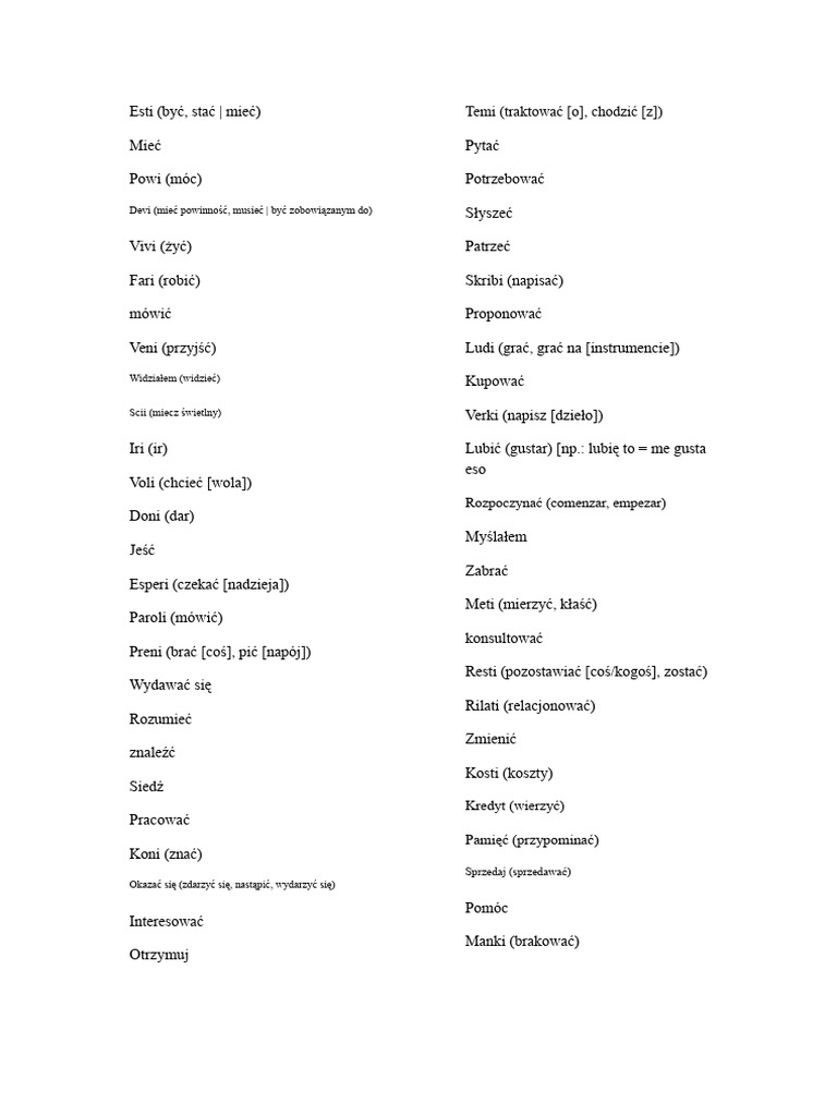 Czasowniki Esperanto | PDF