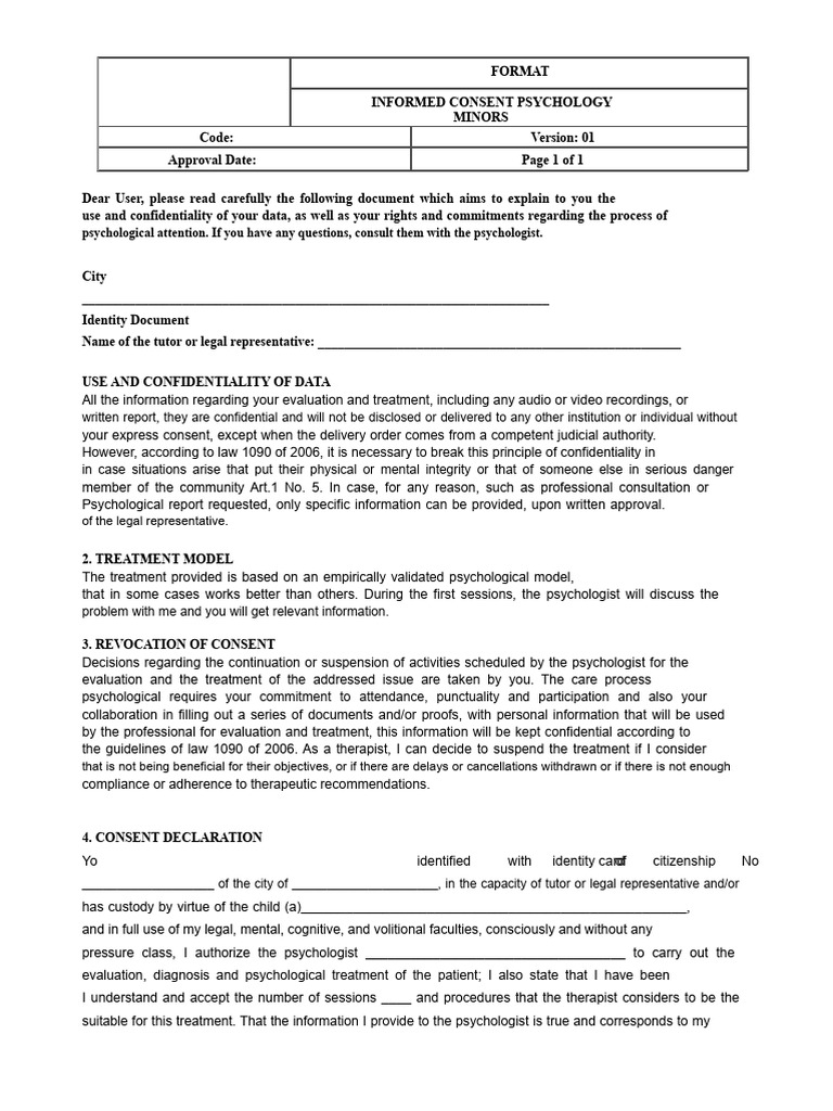 Informed Consent Format Minor | PDF | Informed Consent | Psychology