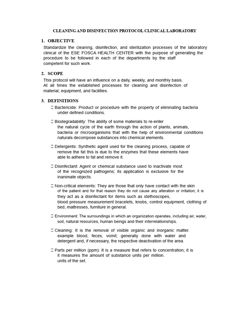 Clinical Laboratory Cleaning Protocol | PDF | Disinfectant | Hygiene