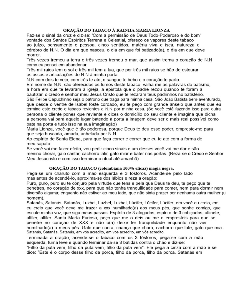 ORAÇÃO DO TABACO À RAINHA MARIA LIONZA | PDF | Oração | Cigarro