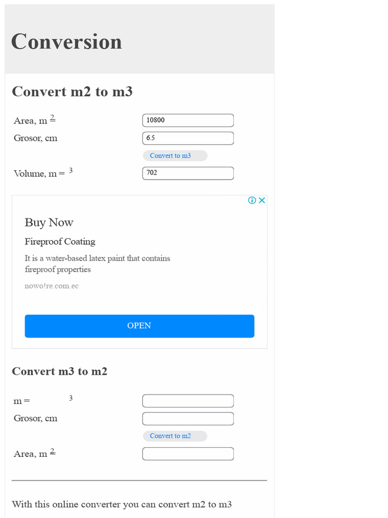Conversion Convert m2 To m3 | PDF