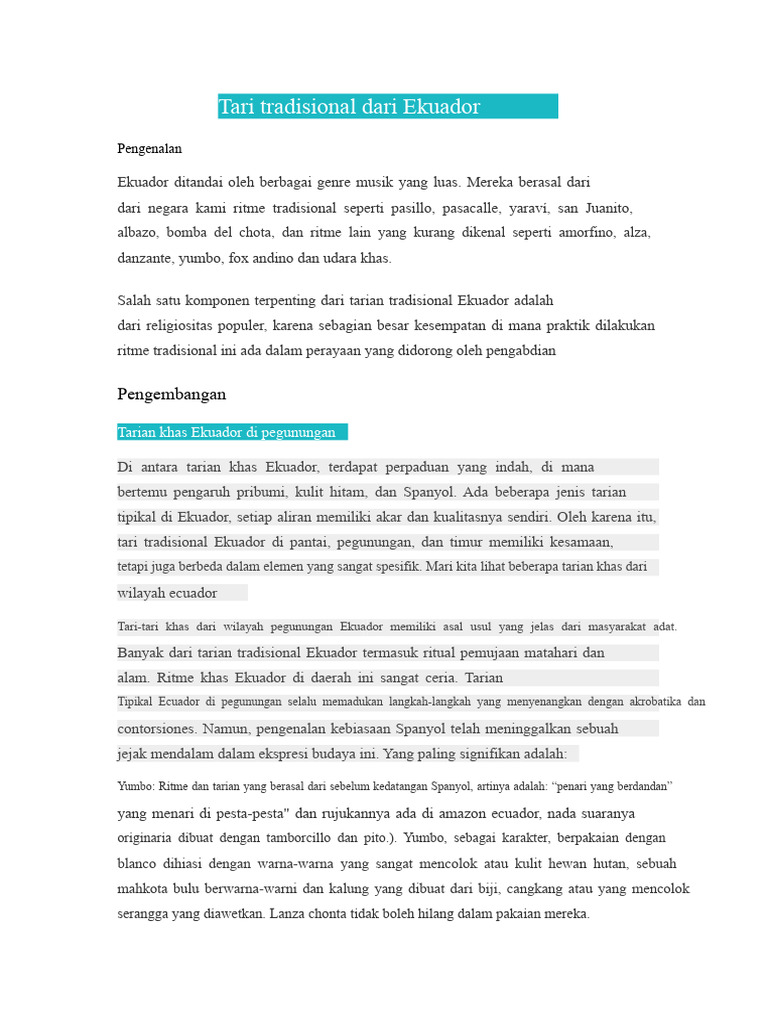 Tarian Tradisional Ekuador | PDF