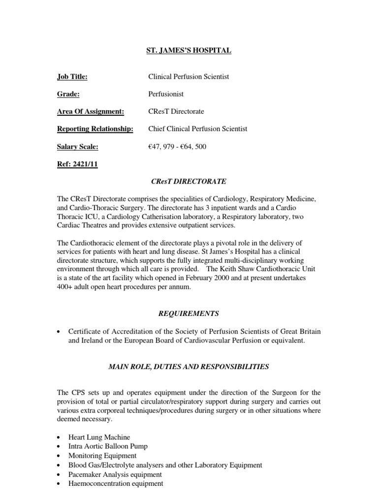 Perfusionist Job Description | PDF | Cardiothoracic Surgery | Medical ...