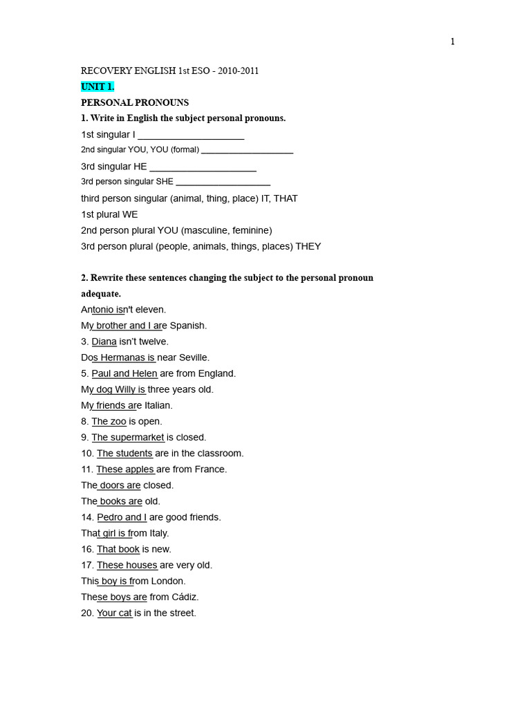 Exercises Verb To Be. Review | PDF | Grammatical Number | Pronoun