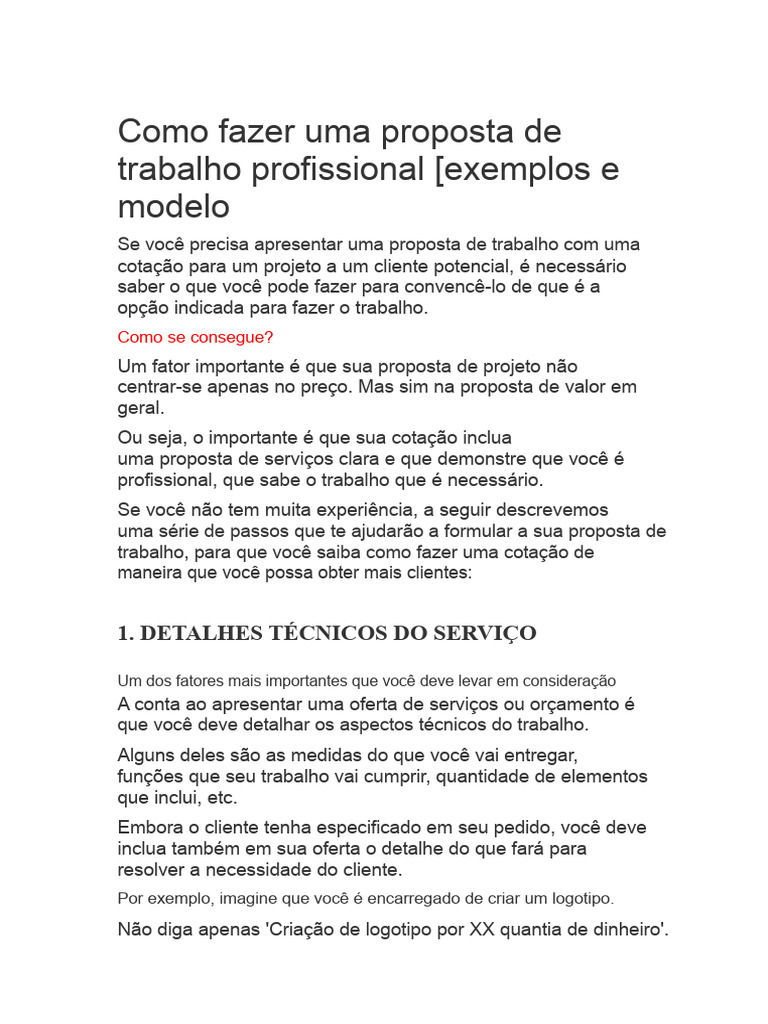 Proposta de Trabalho Profissional: Guia Completo | PDF | Tempo | Copidesque