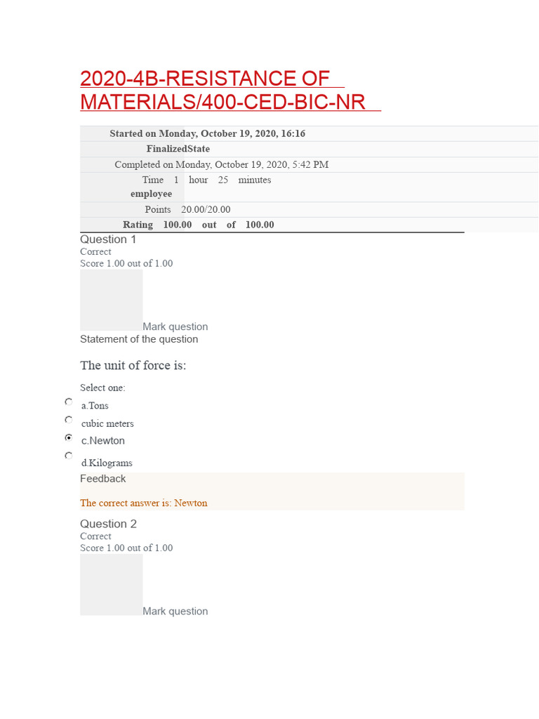 Resistance of Materials Exam Review | PDF | Force | Euclidean Vector