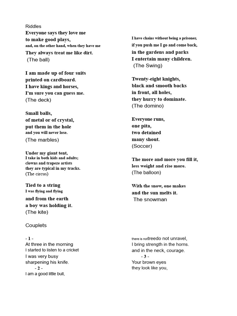 Fun Riddles and Poems for Kids | PDF