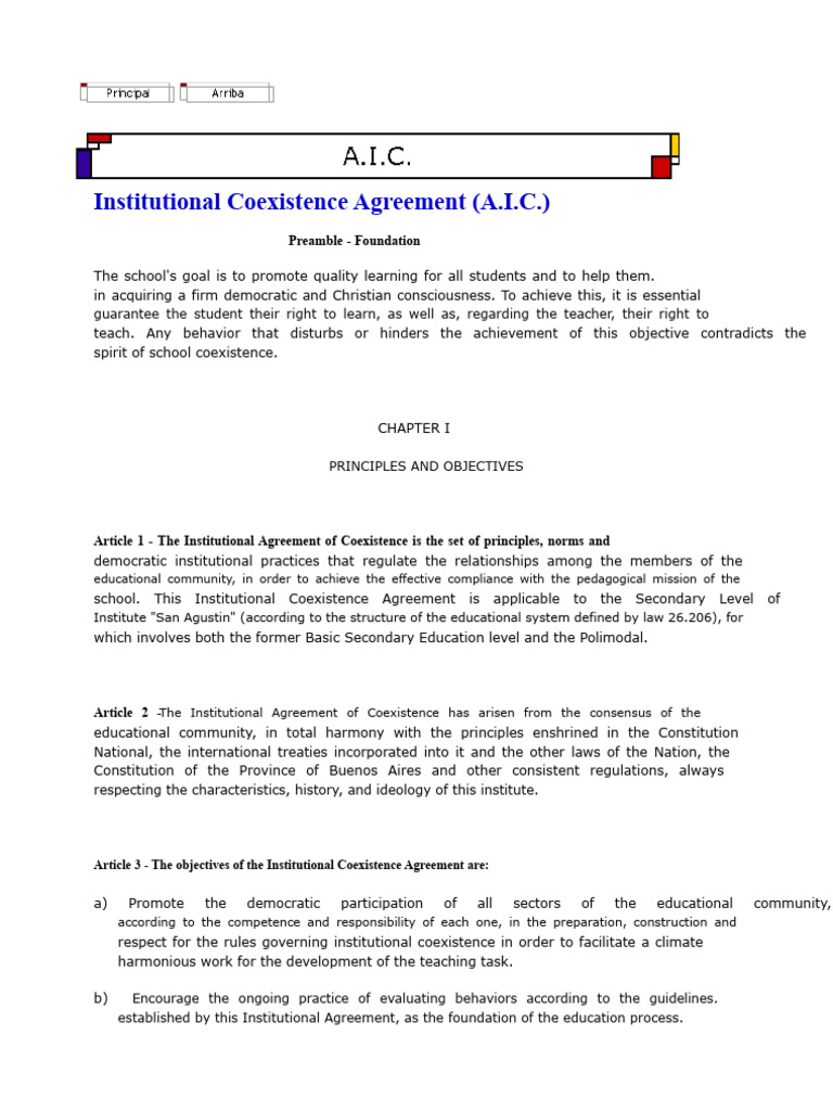 Institutional Coexistence Agreement Overview | PDF | Teachers | Justice